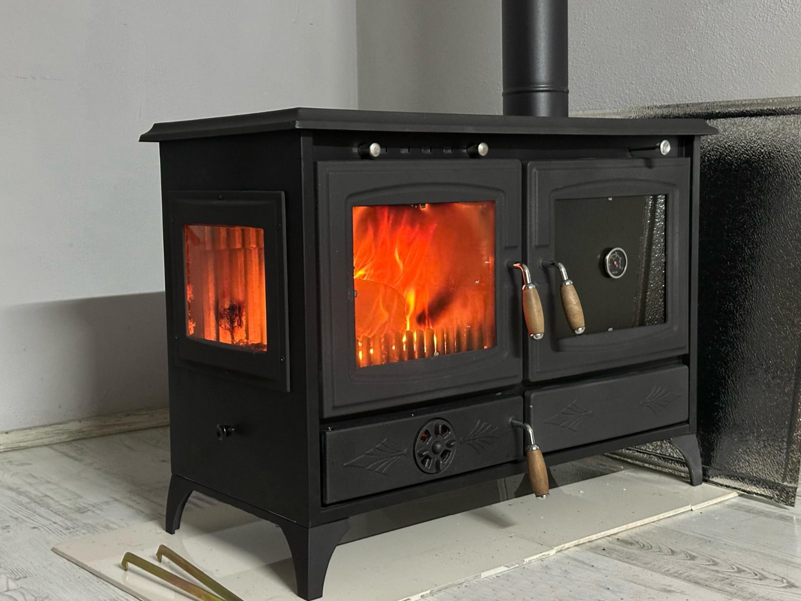 yandan camlı Kuzine soba camlı şömine soba Dorello kuzine mf014 model yandan camlı